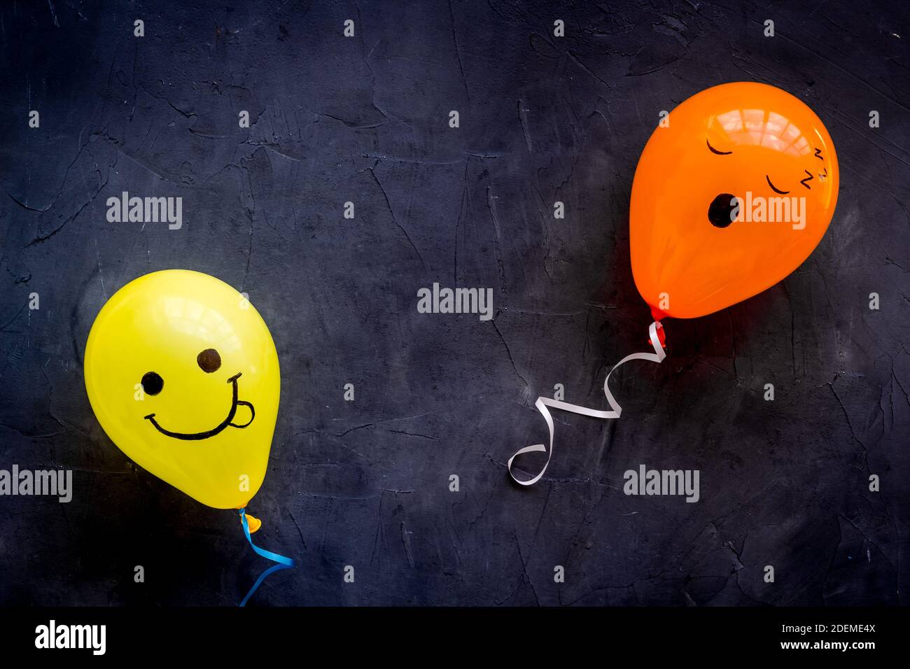 Emotions concept - happiness and overload sleepiness on the colored ...