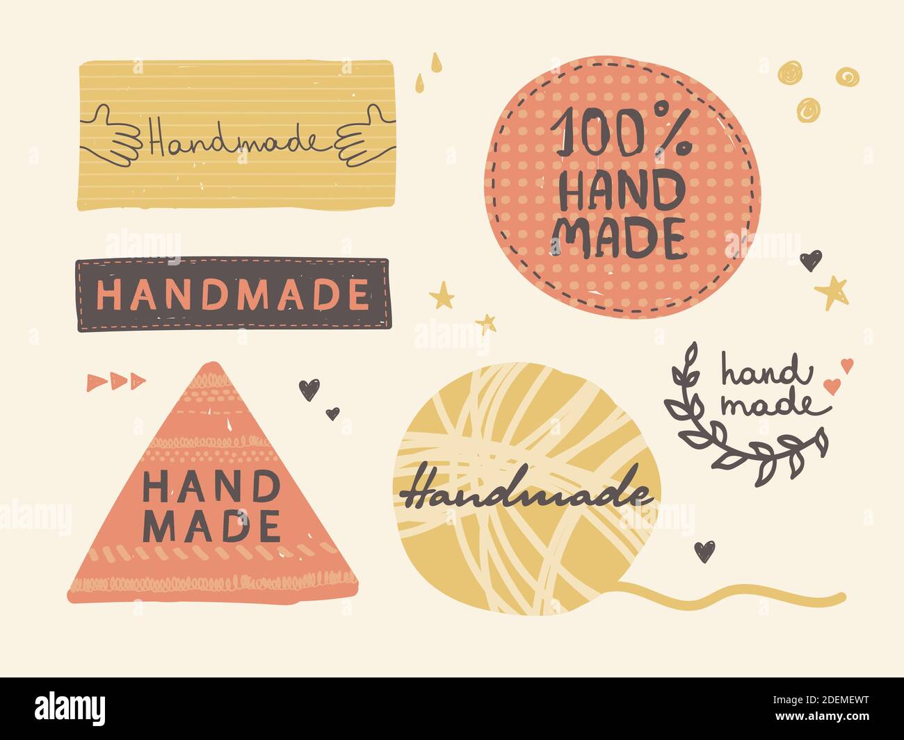 Handmade lettering label tag set. Vector hand drawing flat sticker ...