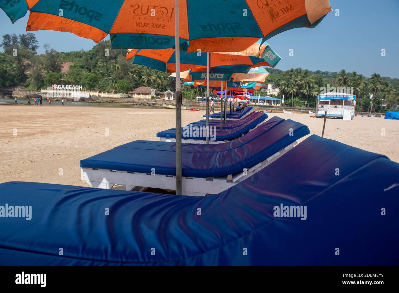 Goa/ India 09 November 2020 Early Morning beach with blue colour sun ...