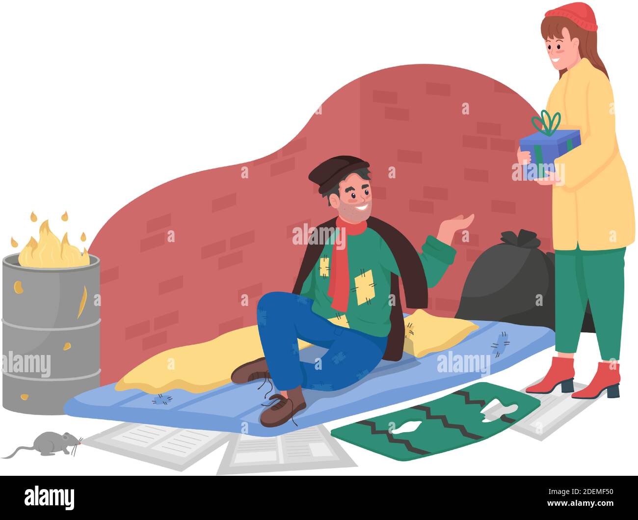 Holiday charity for homeless 2D vector web banner, poster Stock Vector ...