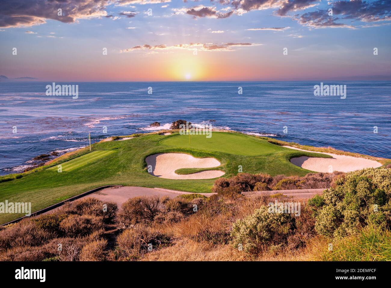 A view of Pebble Beach golf course, Hole 7, Monterey, California, USA ...