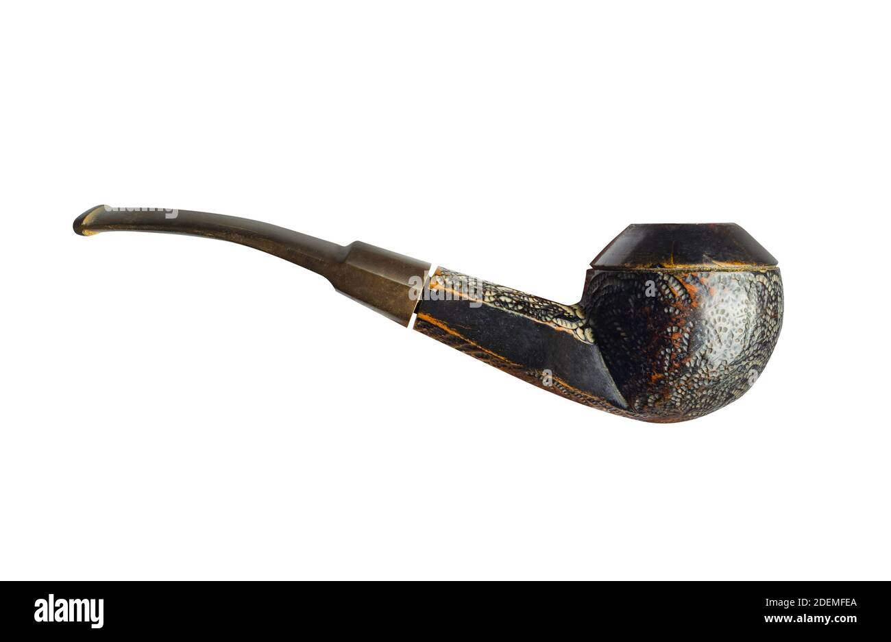 Isolated photo of antique decorated wooden smoking pipe side view on ...