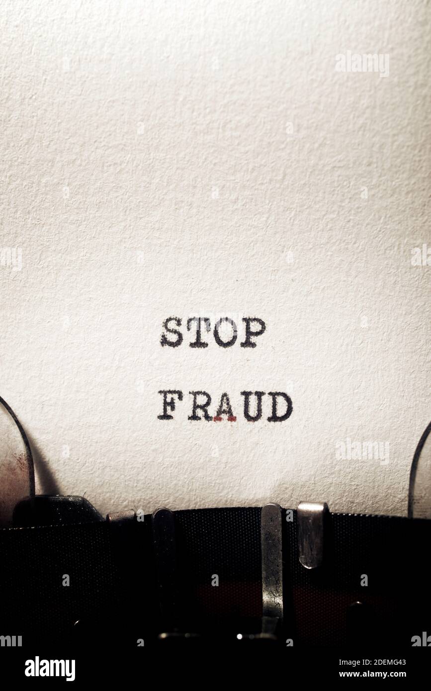 Stop fraud phrase written with a typewriter Stock Photo - Alamy