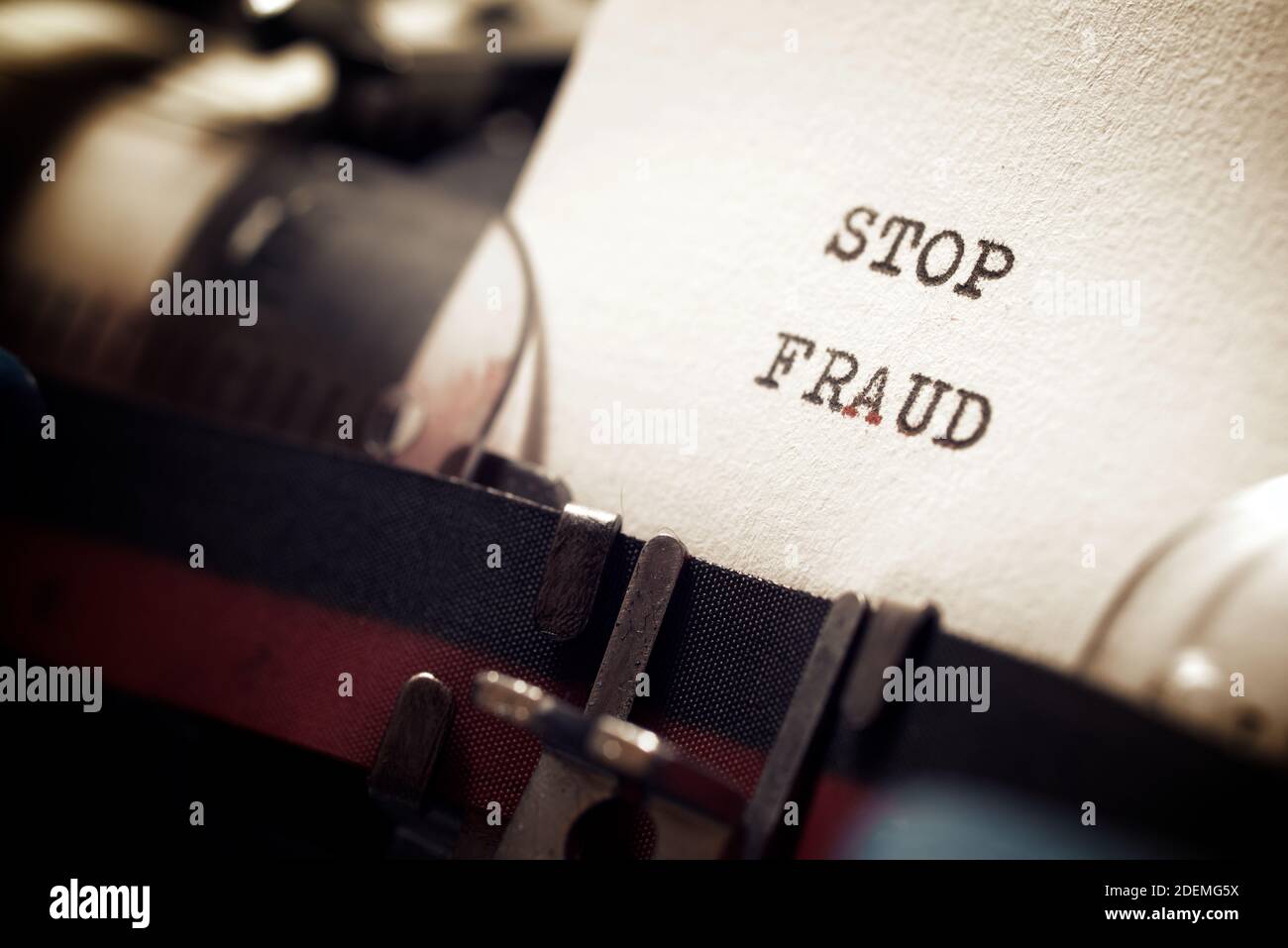 Stop fraud phrase written with a typewriter Stock Photo - Alamy