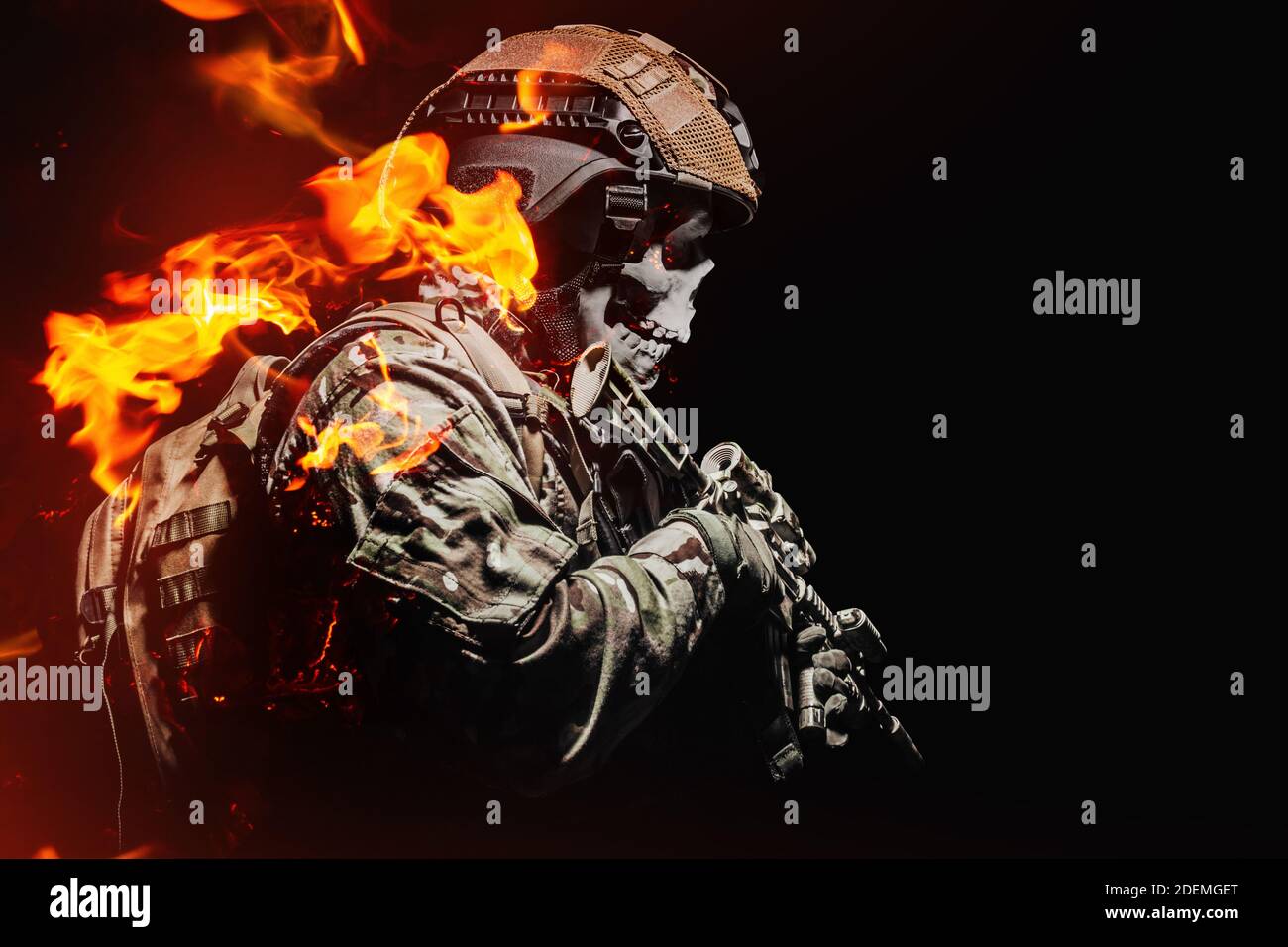 Photo of a fully equipped military burning skeleton soldier in armor ...