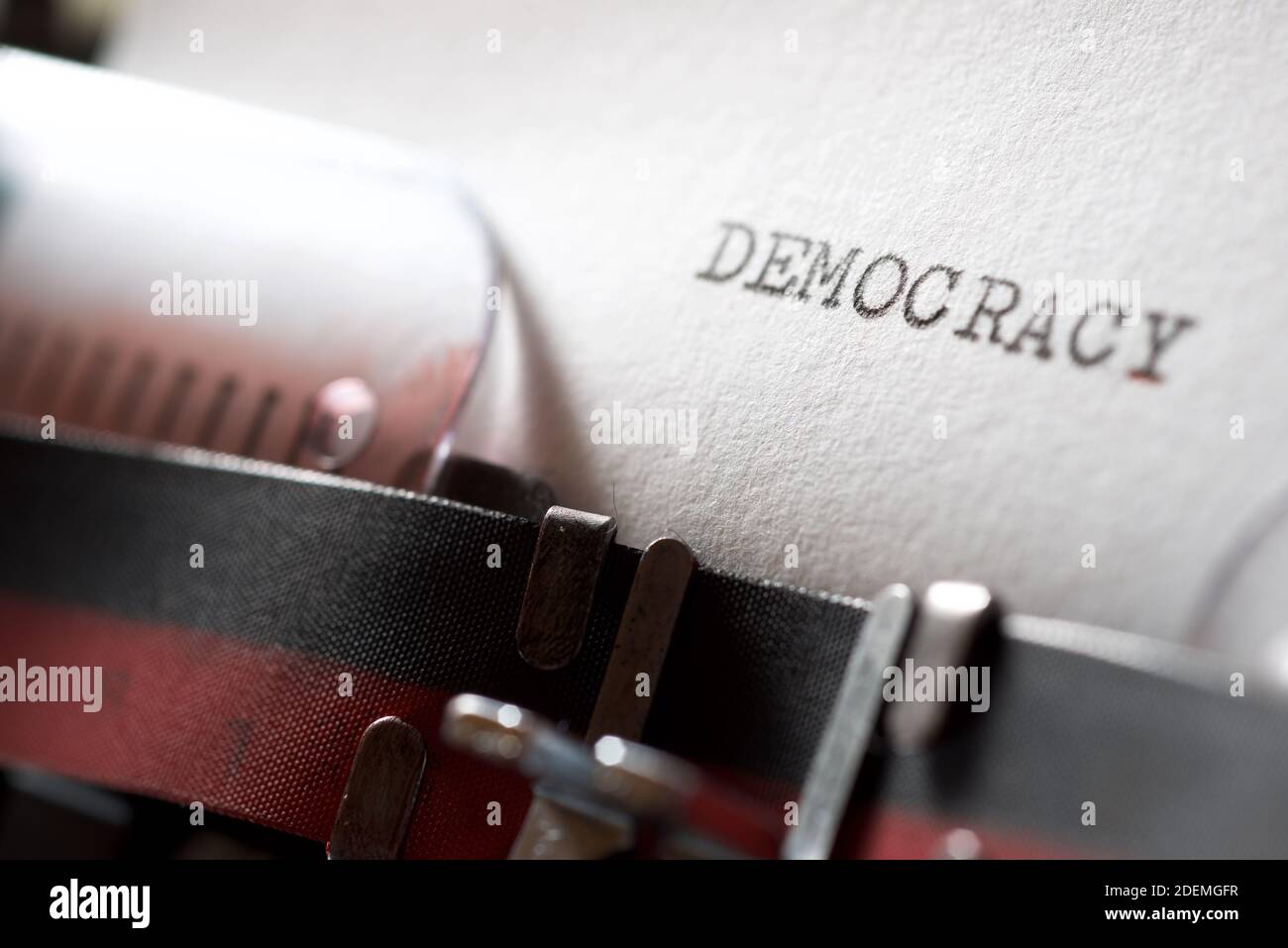 Democracy word written with a typewriter Stock Photo - Alamy