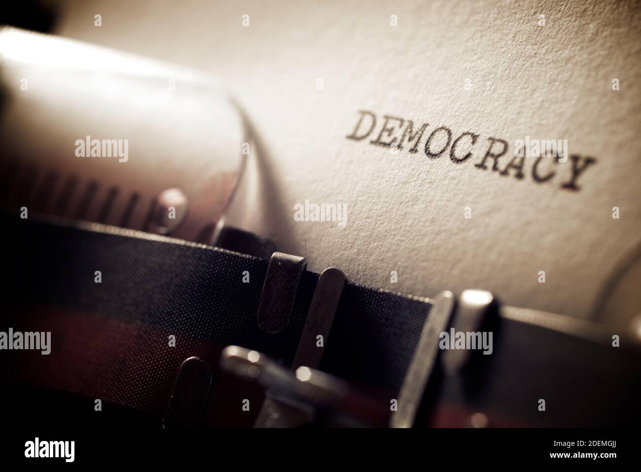 Democracy word written with a typewriter Stock Photo - Alamy