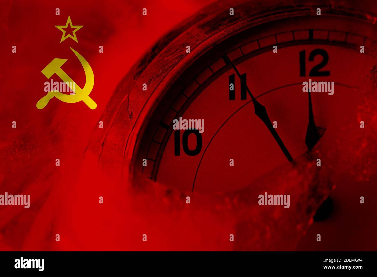 USSR, Soviet, Russia, Russian, Communism flag with clock close to ...