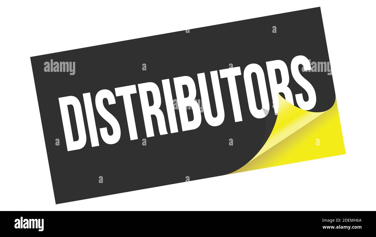 DISTRIBUTORS text written on black yellow sticker stamp Stock Photo - Alamy
