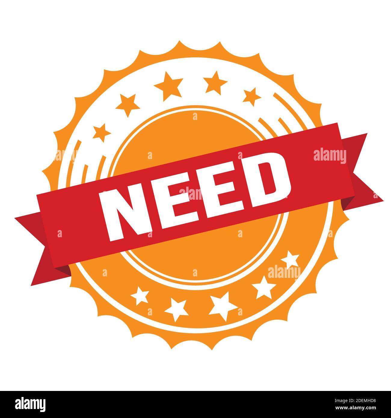 NEED text on red orange ribbon badge stamp Stock Photo - Alamy