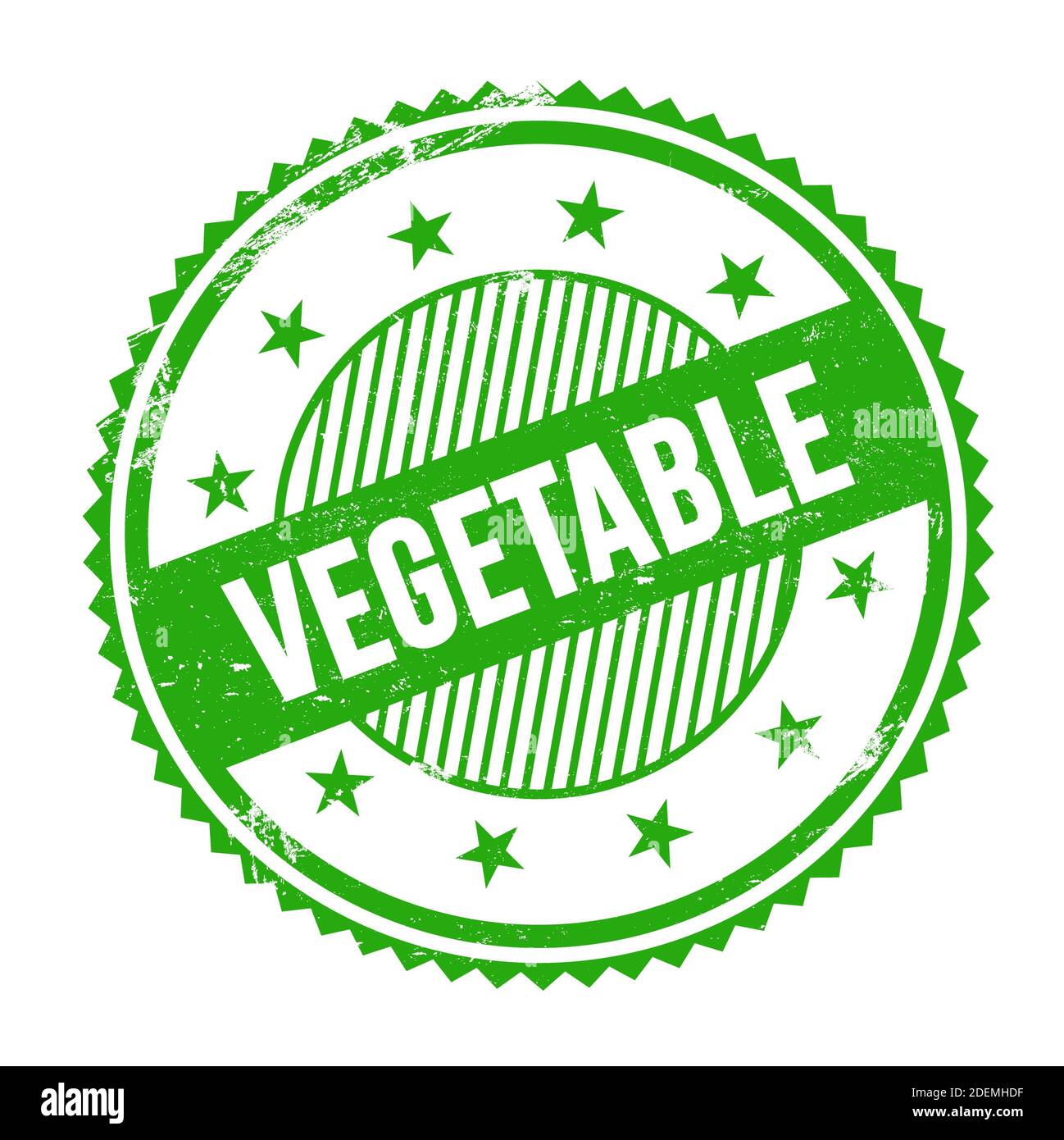 VEGETABLE text written on green grungy zig zag borders round stamp ...