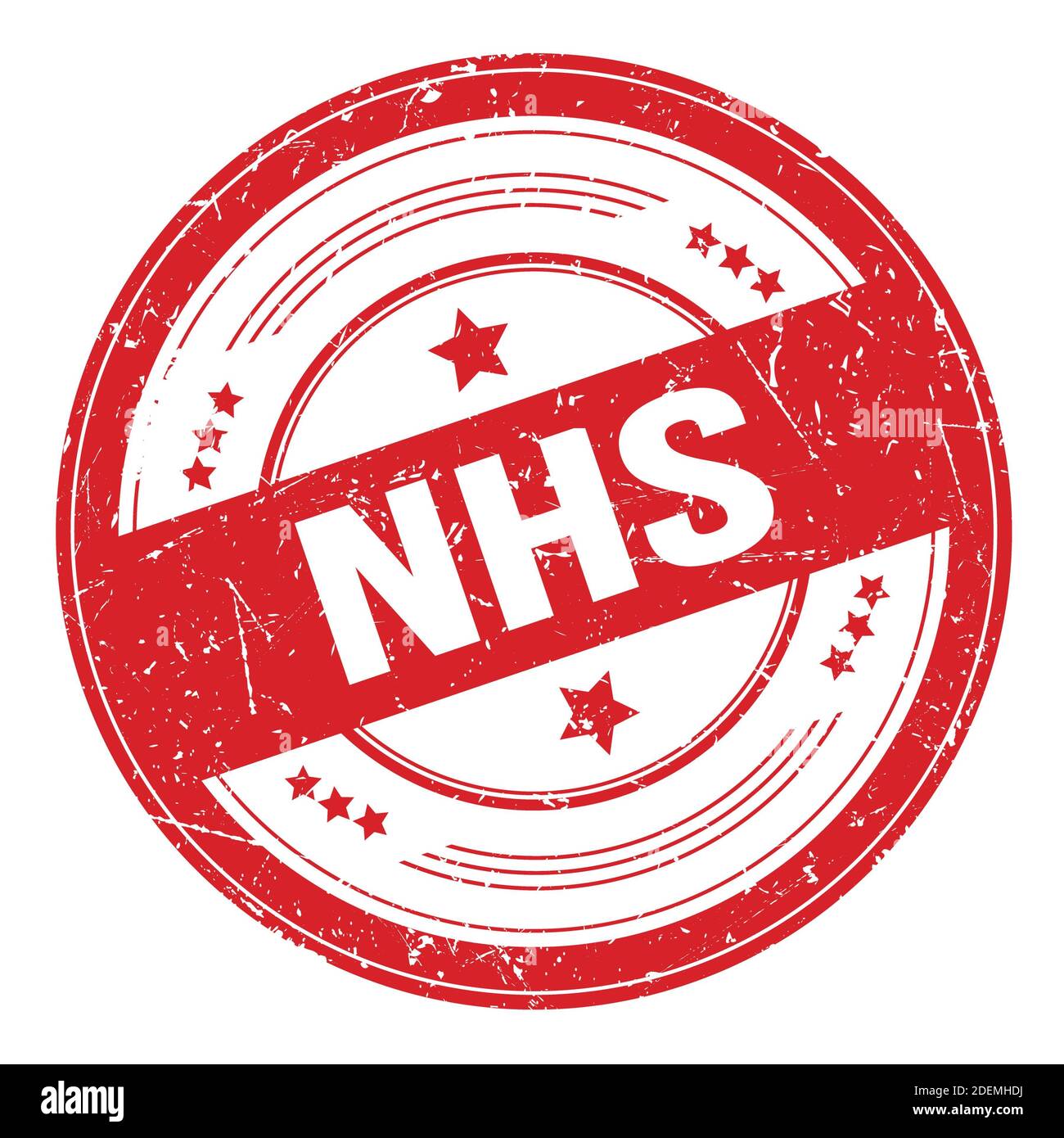 NHS text on red round grungy texture stamp Stock Photo - Alamy