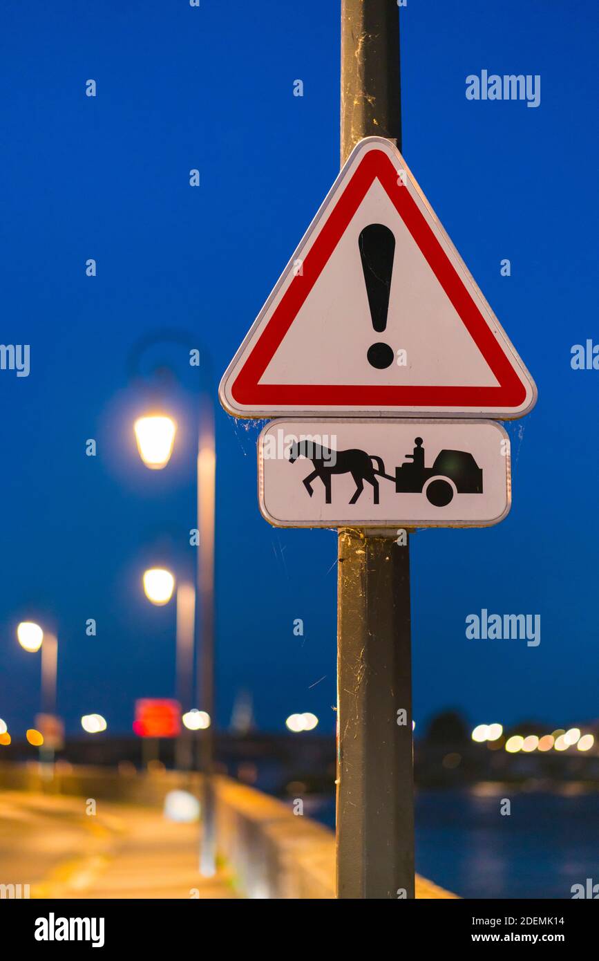 Horse-drawn carriage sign, Bois City, Loir-et-Cher Department, The ...