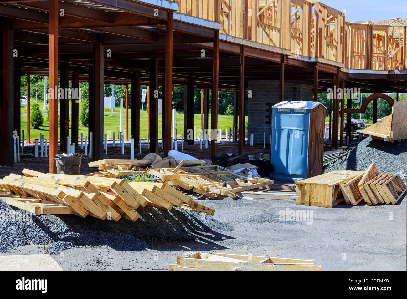 Stacked wooden building materials stack of boards wood frame beam ...