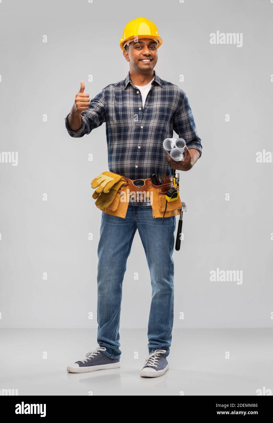 happy indian builder with blueprint and clipboard Stock Photo - Alamy