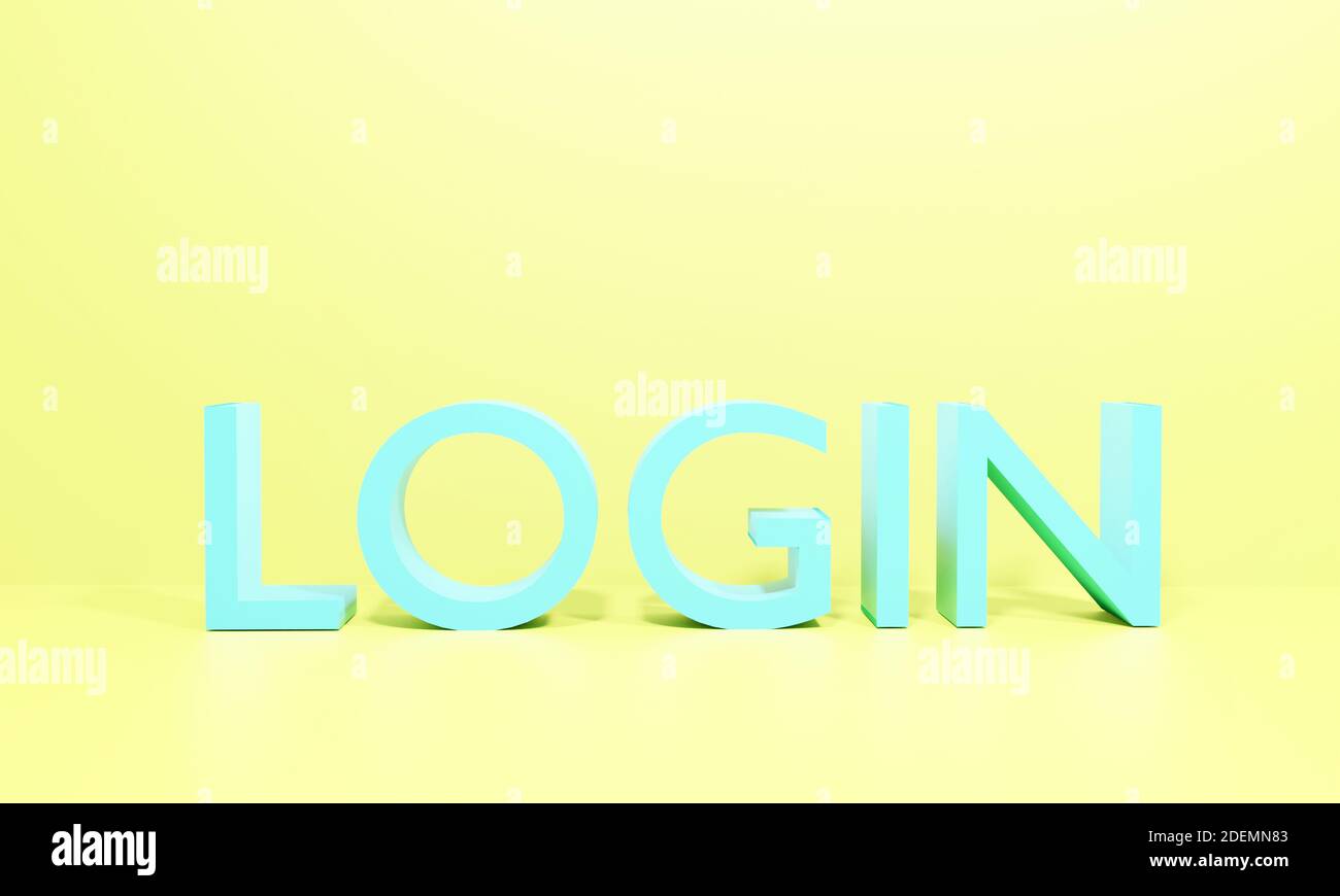 Login blue on yellow background. 3D Illustration Stock Photo - Alamy