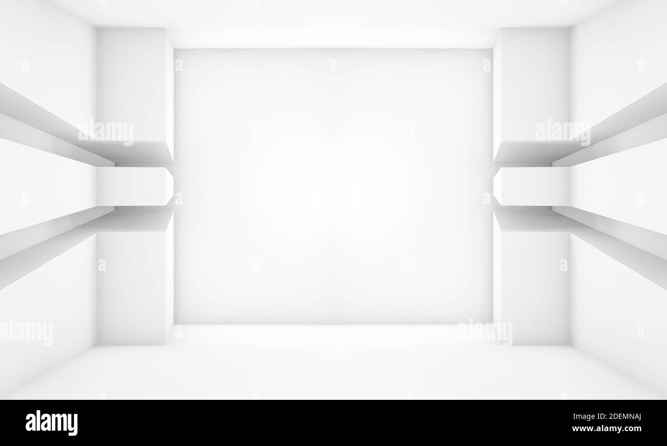 Abstract white empty room, symmetric interior, contemporary design. 3d ...