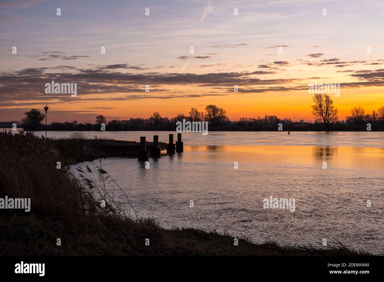 Sunset at the river Lek in the Netherlands Stock Photo - Alamy