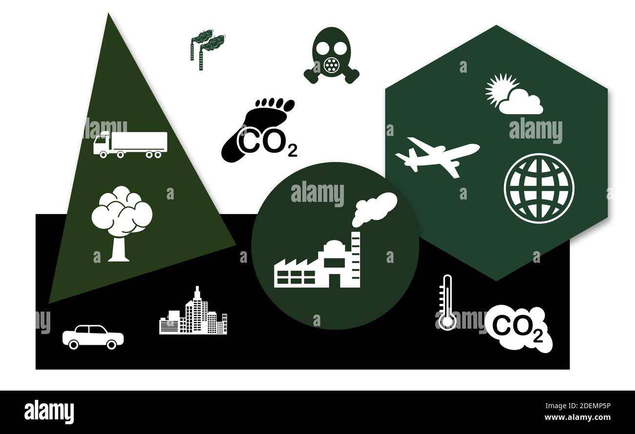 Concept of air pollution with icons on geometric shapes background ...