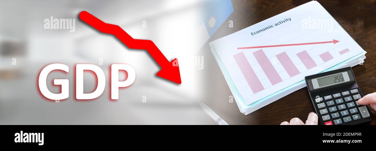 Concept of economic crash with GDP drop; panoramic banner Stock Photo ...