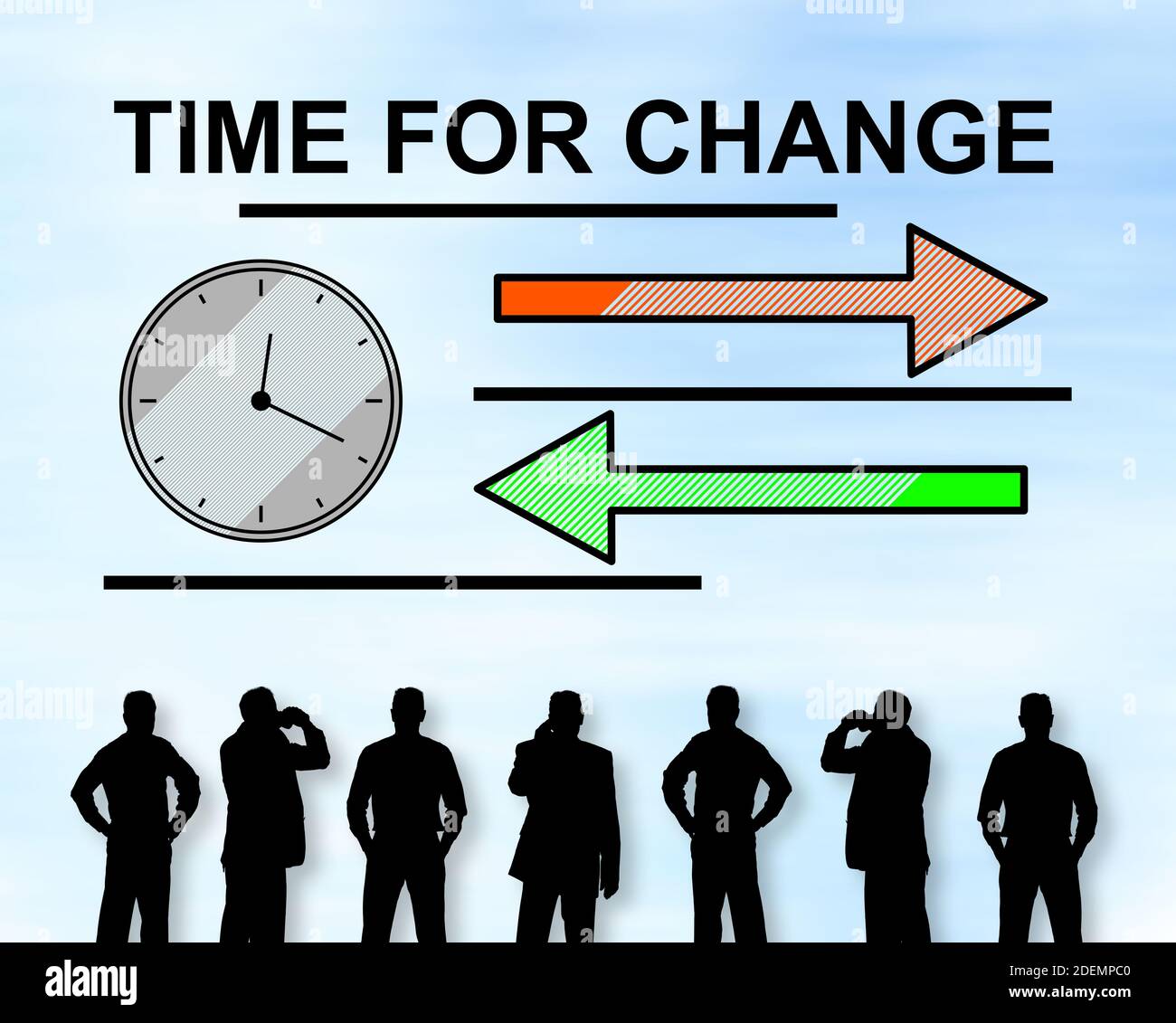 Silhouettes of men looking at a time for change concept Stock Photo - Alamy