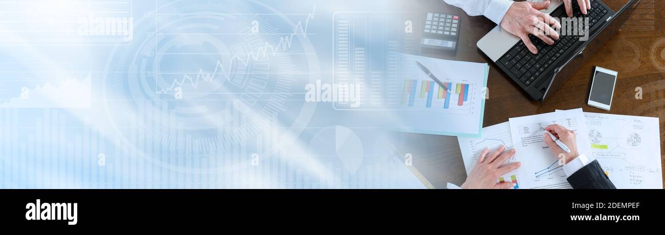 Businesspeople working together at office; panoramic banner Stock Photo ...