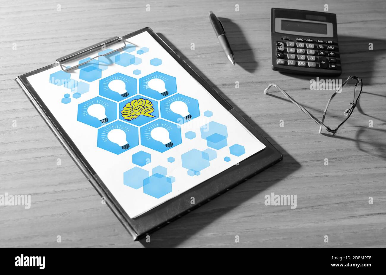 Human brain ideas concept on a clipboard with a calculator Stock Photo ...