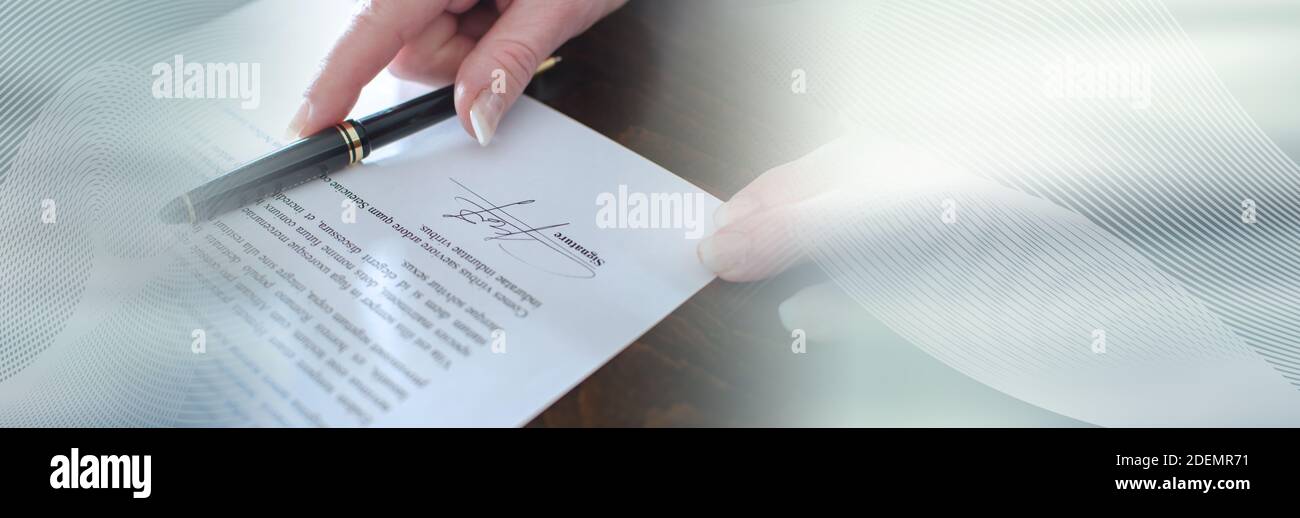 Contract signed, closeup; panoramic banner Stock Photo - Alamy