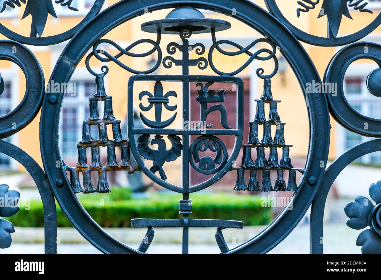 Details of metal fence of The Ossolineum Museum park (Polish: Ogrod ...
