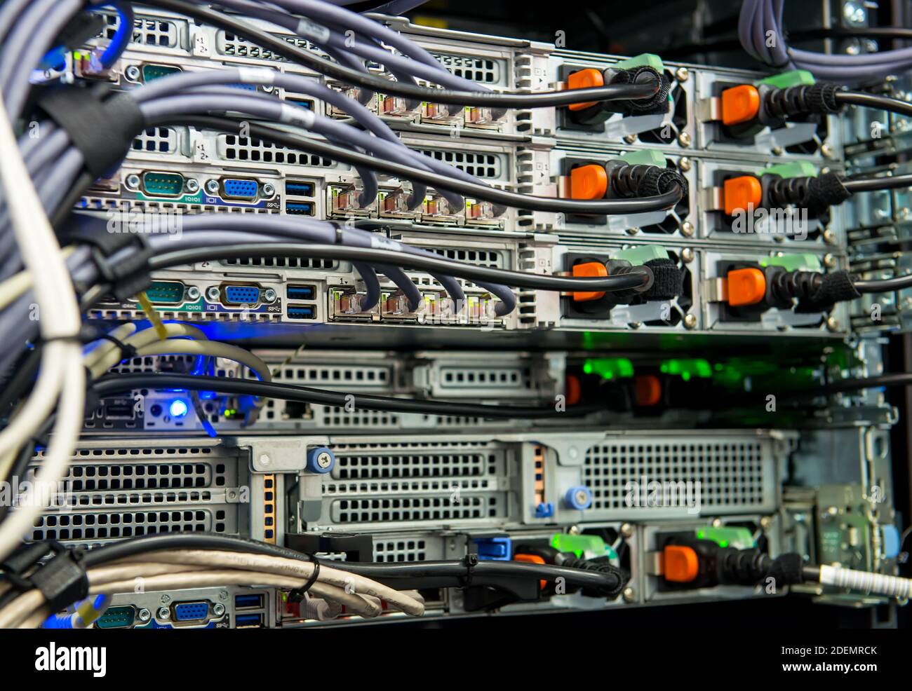 closeup of data center hardware - rear side of storage server Stock ...