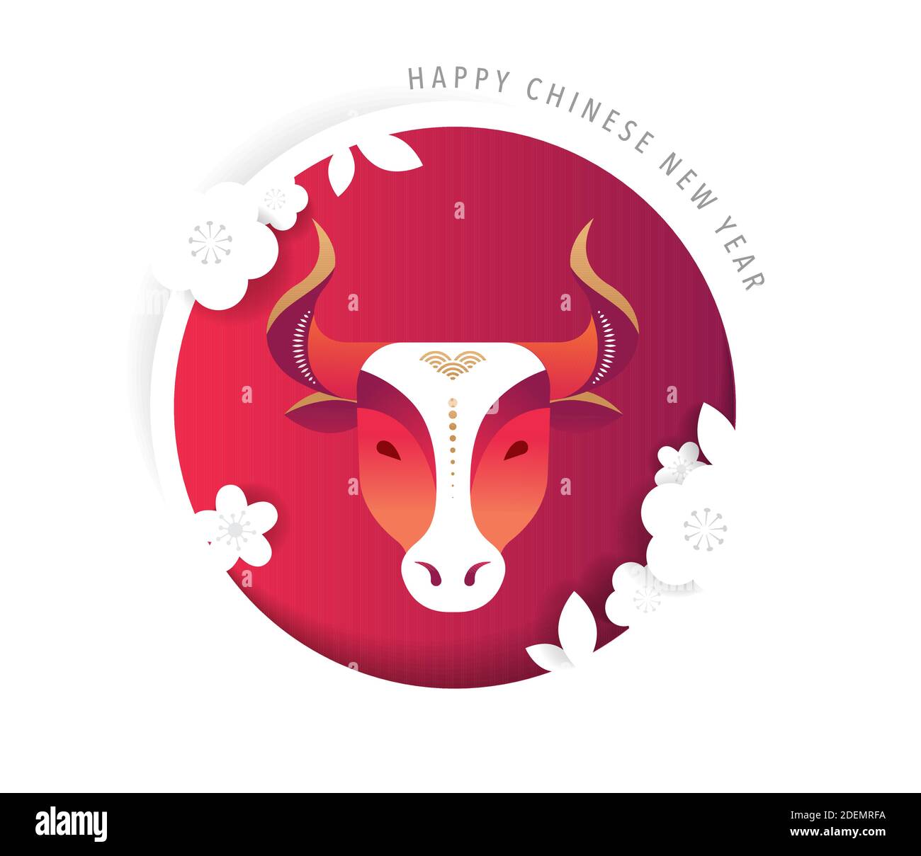 Chinese new year 2021 year of the ox, red cow, Chinese zodiac symbol ...