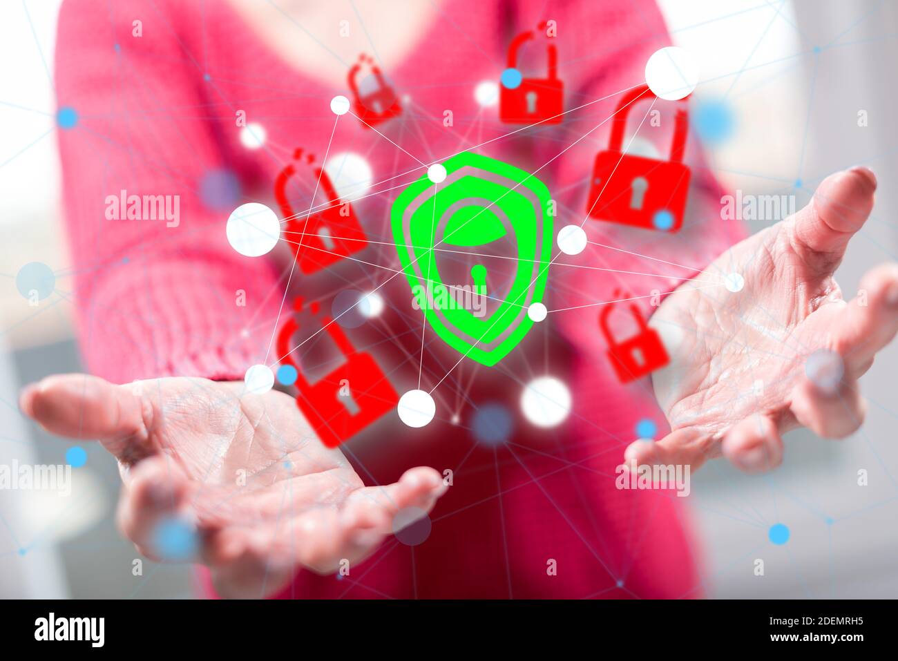 Cyber security concept above the hands of a woman in background Stock ...