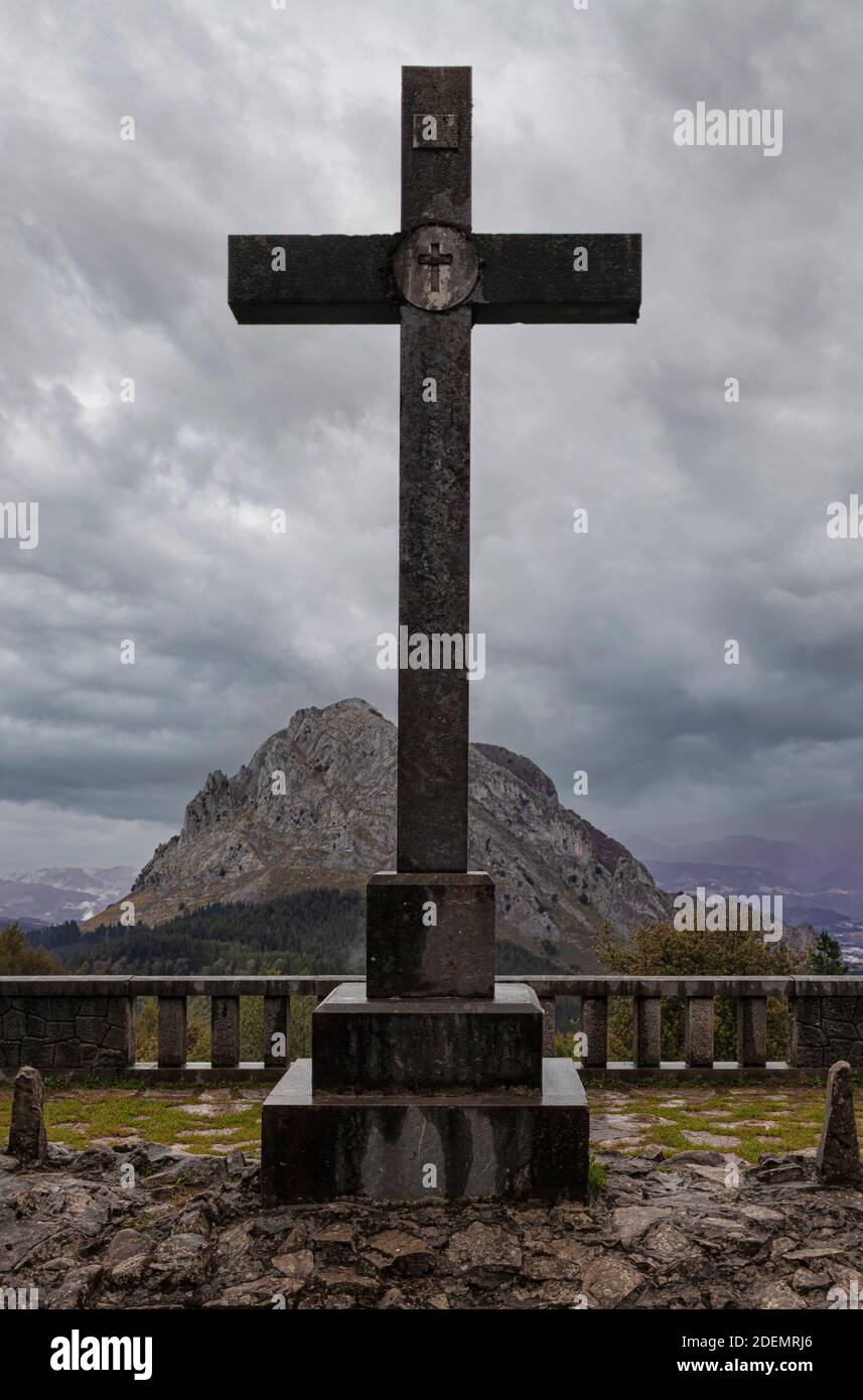 way to the cross in the mountains of basque country Stock Photo - Alamy