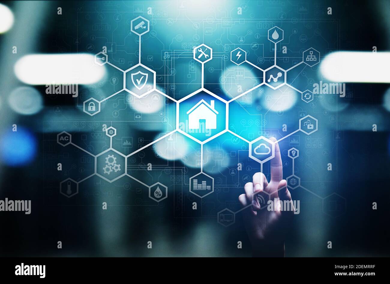 Smart home control panel on virtual screen. IOT and Automation ...