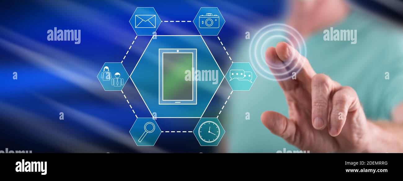 Man touching an apps concept on a touch screen with his finger Stock ...