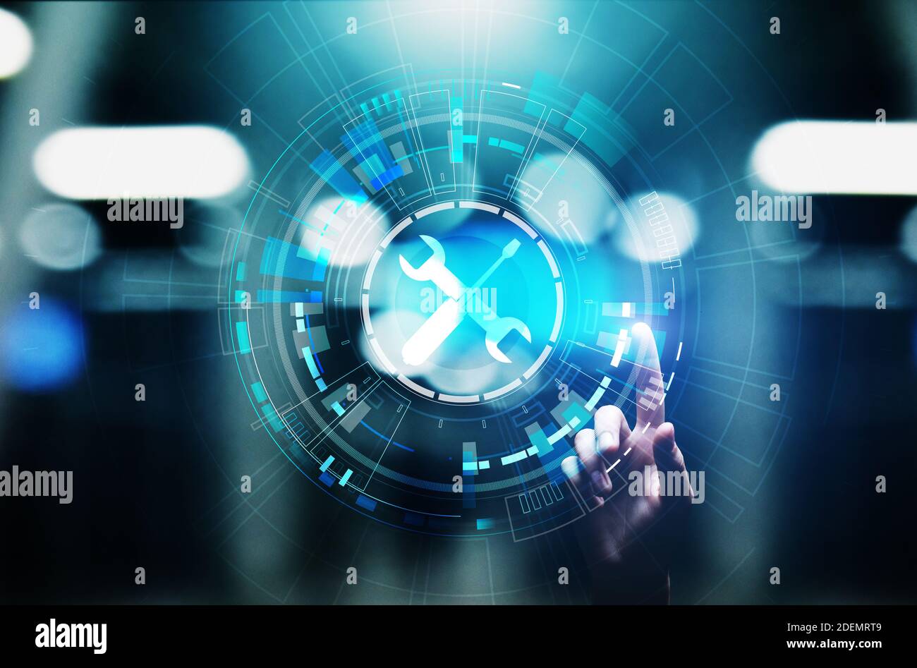 Support button on virtual screen. Customer service and communication ...