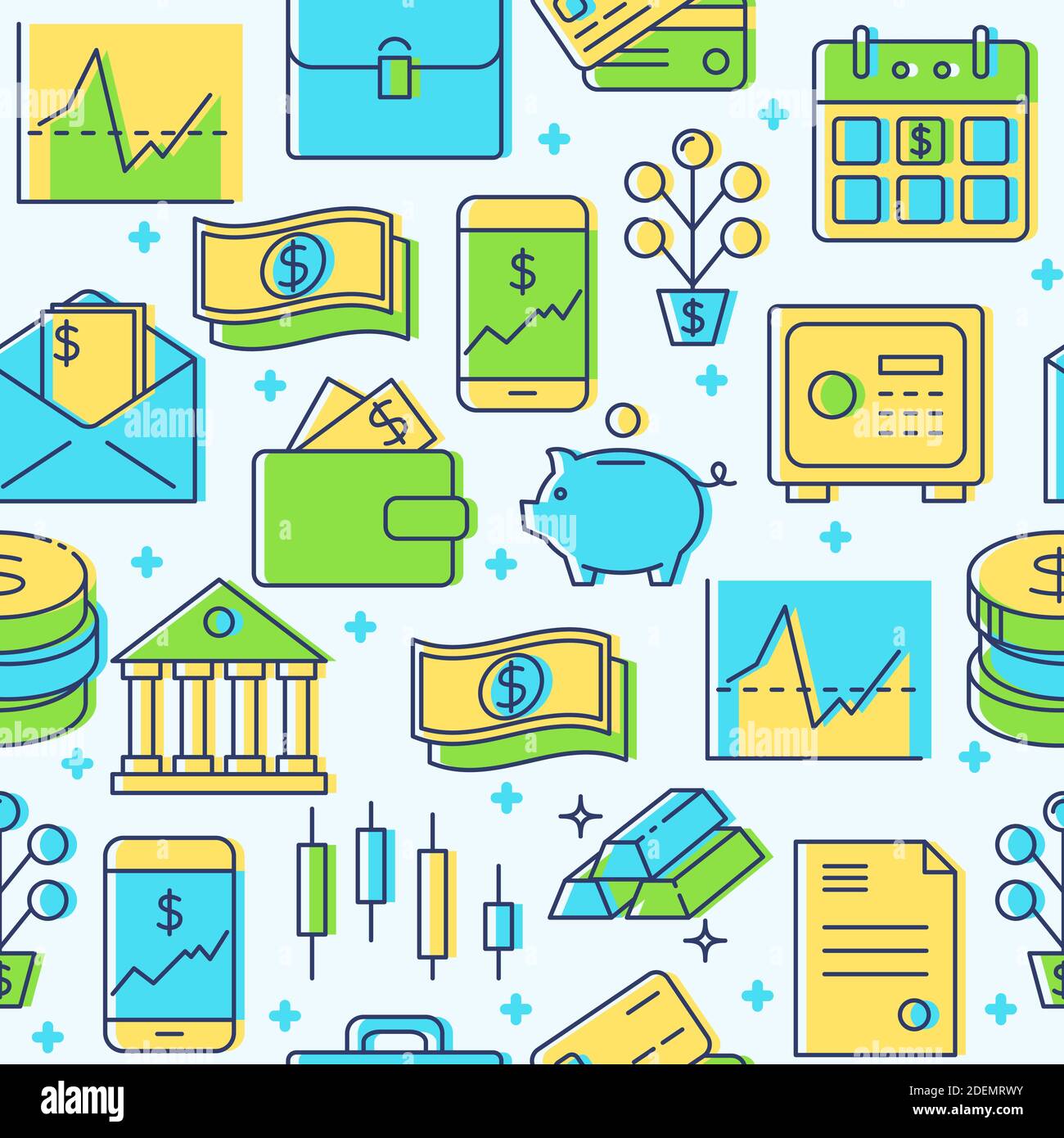 Finance seamless pattern in colored line style. Repeating background ...