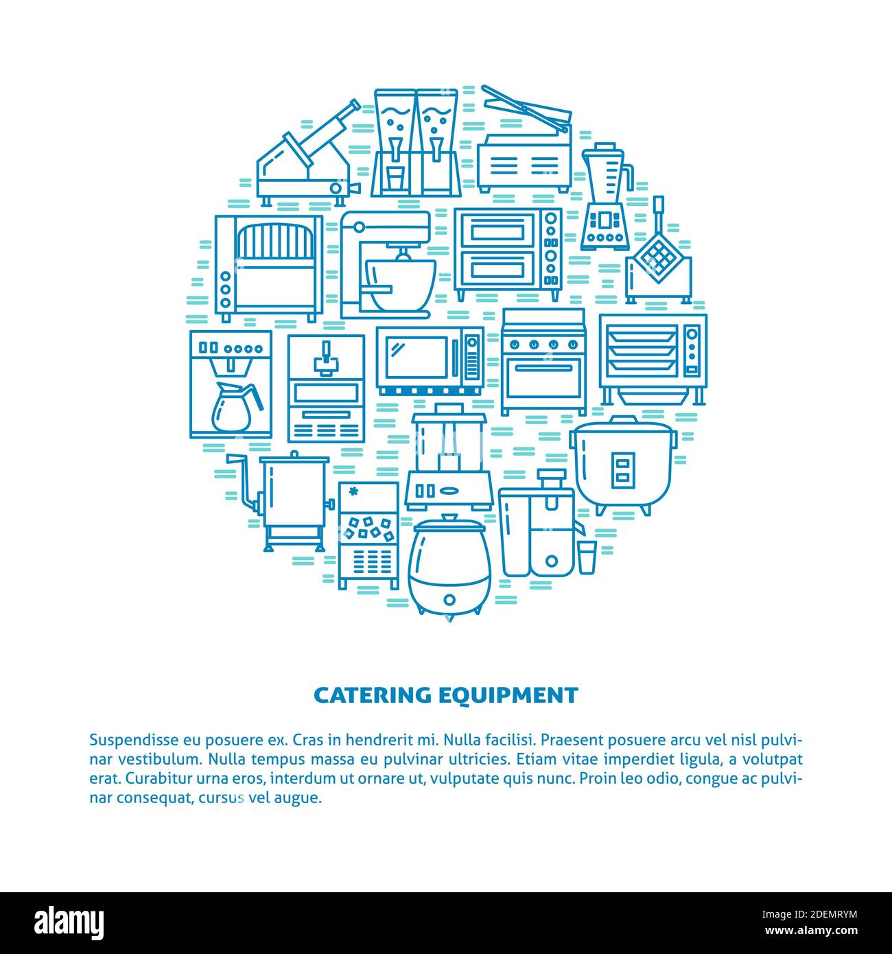 Professional kitchen equipment round concept banner in line style ...