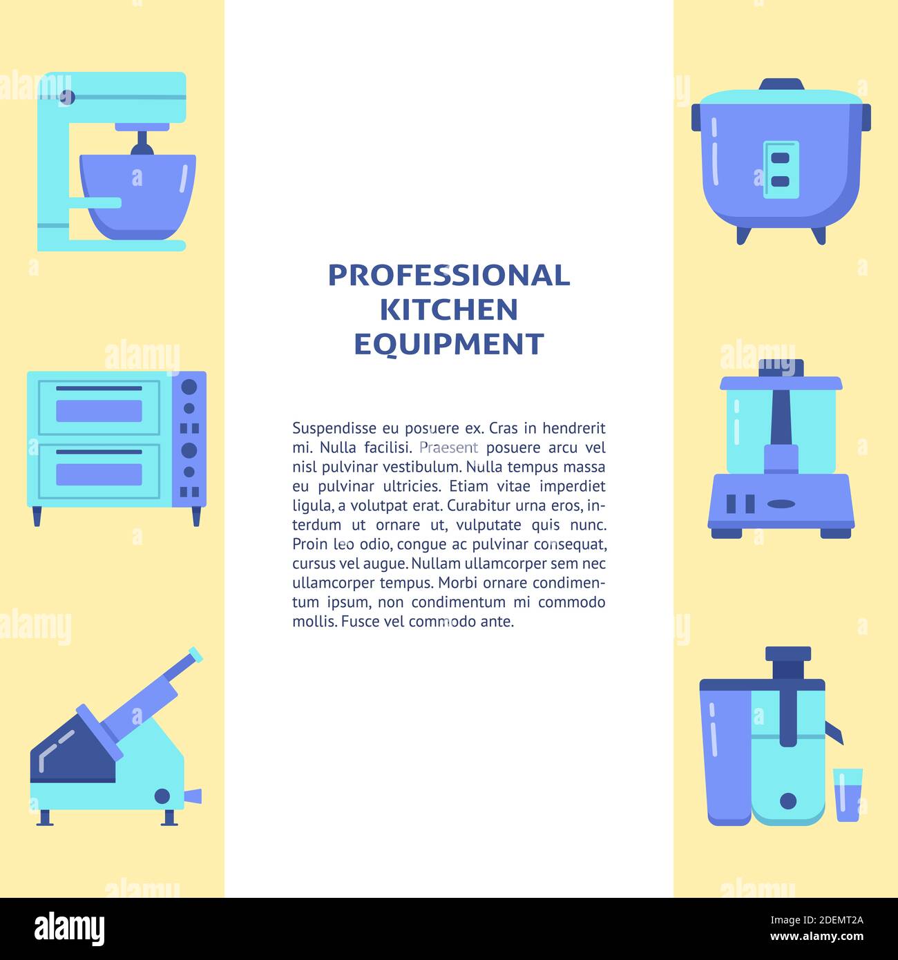 Professional kitchen equipment banner template in flat style with place ...