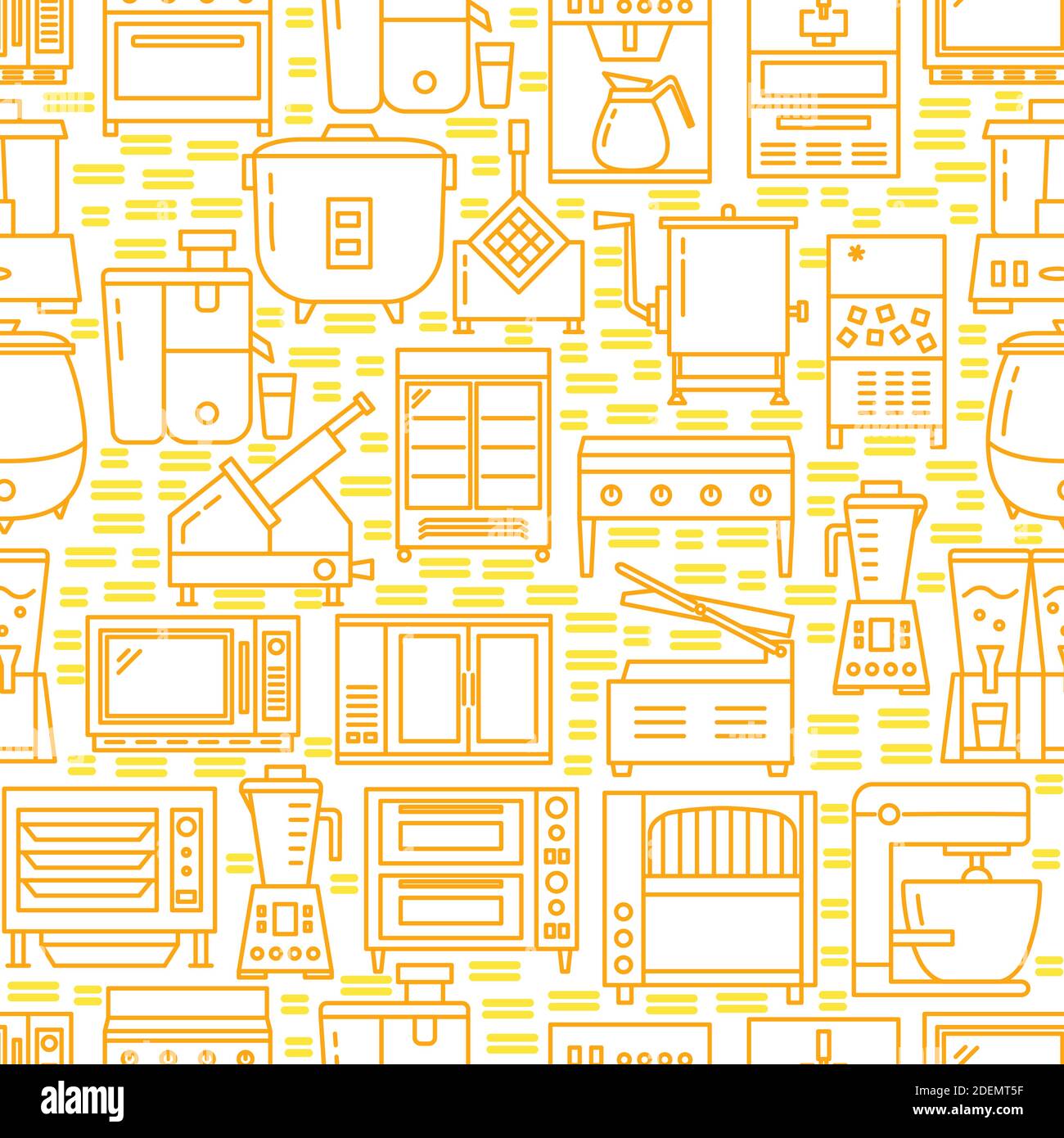 Kitchen equipment seamless pattern in line style. Repeating background ...