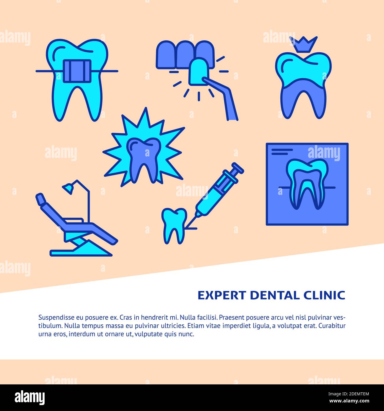Dental clinic banner template in colored line style with place for text ...