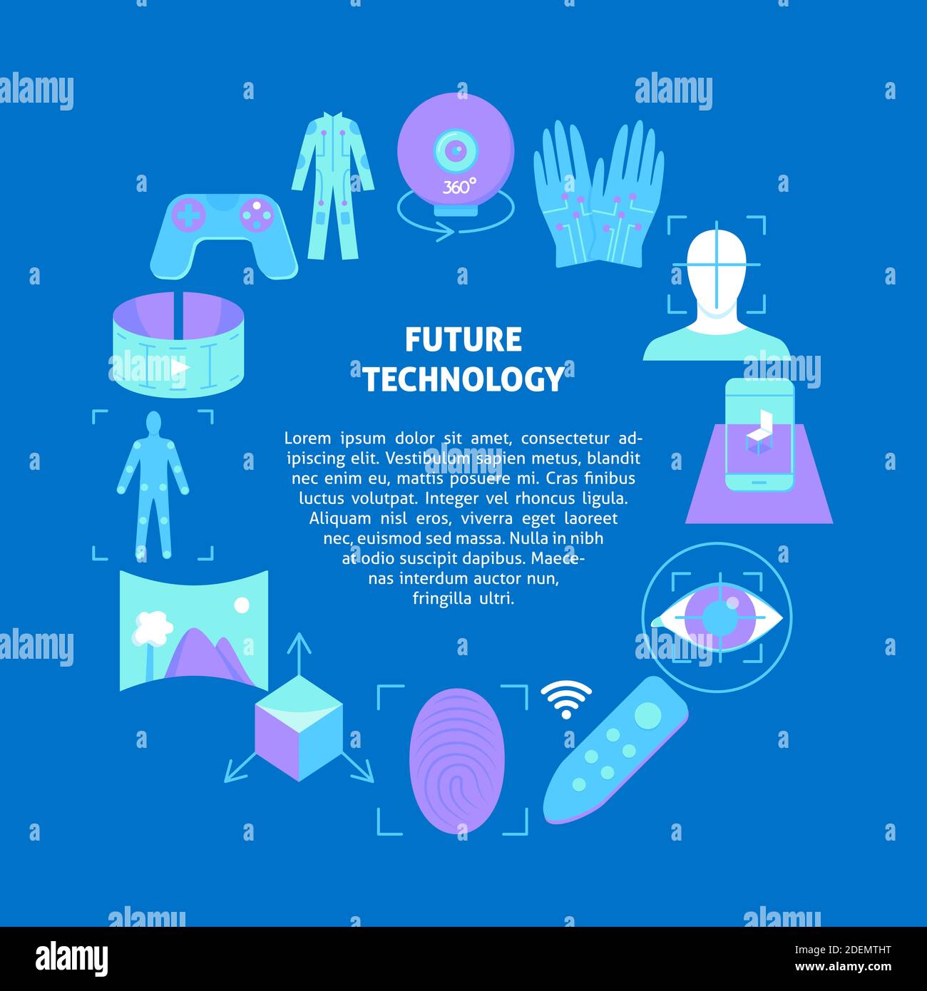 Virtual reality round concept banner in flat style. Modern computer ...