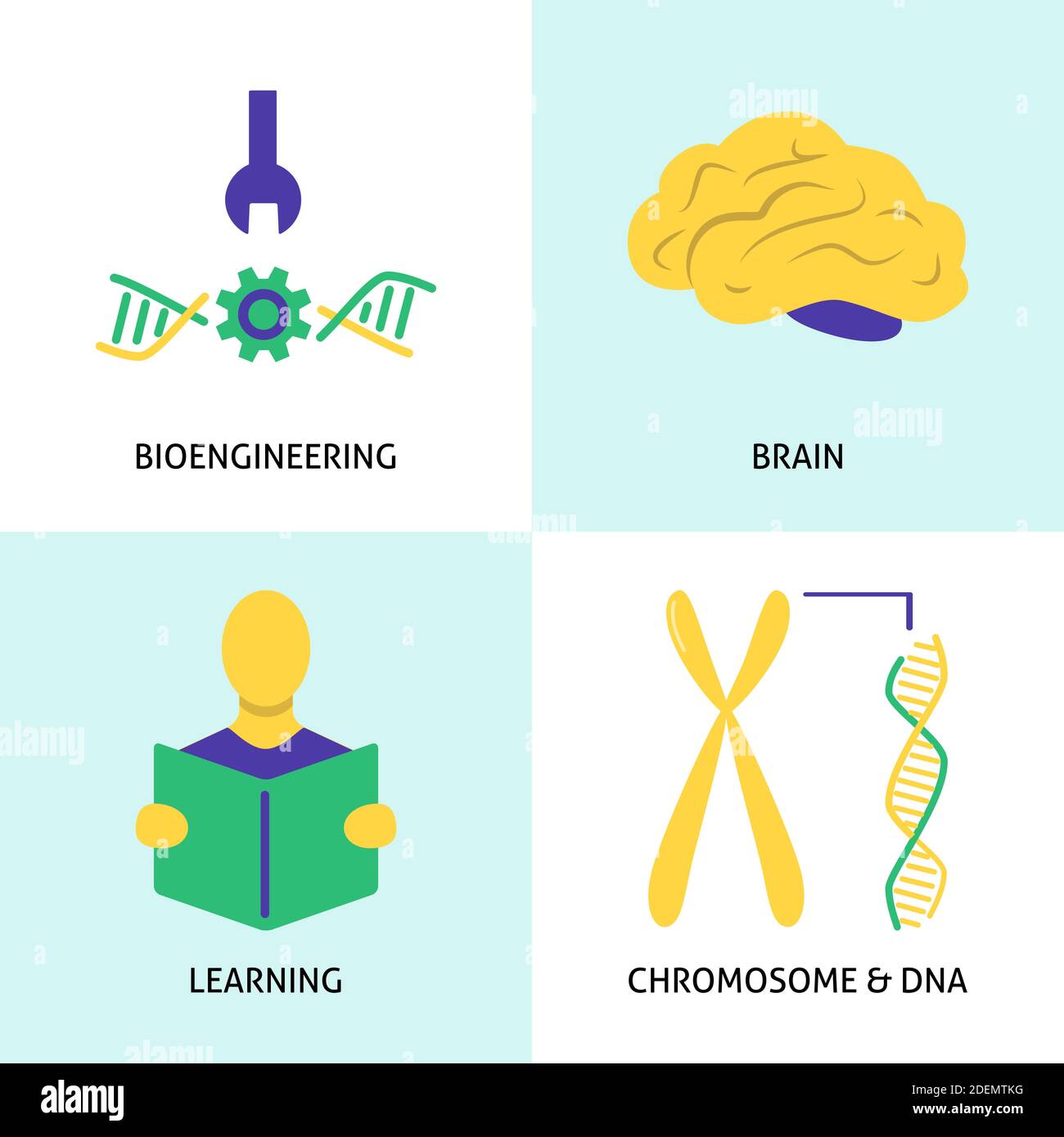 Biohacking icons set in flat style. DIY biology concept symbols ...