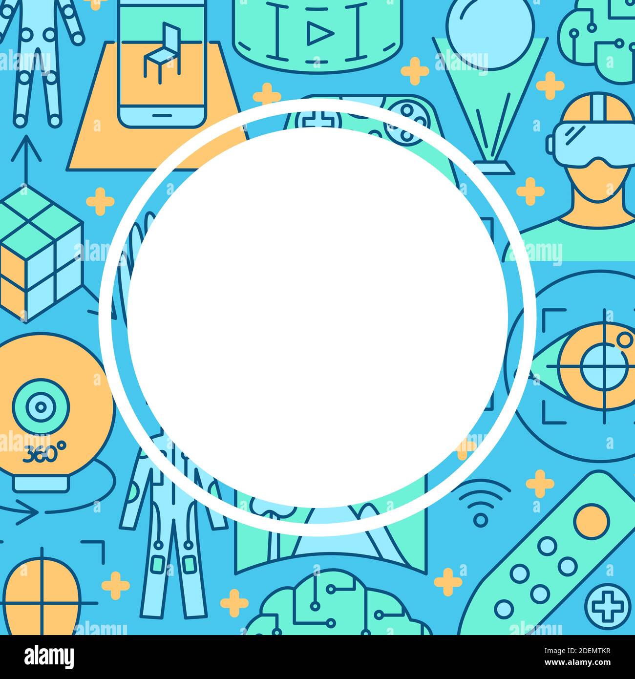 Virtual reality concept banner in colored line style with place for ...