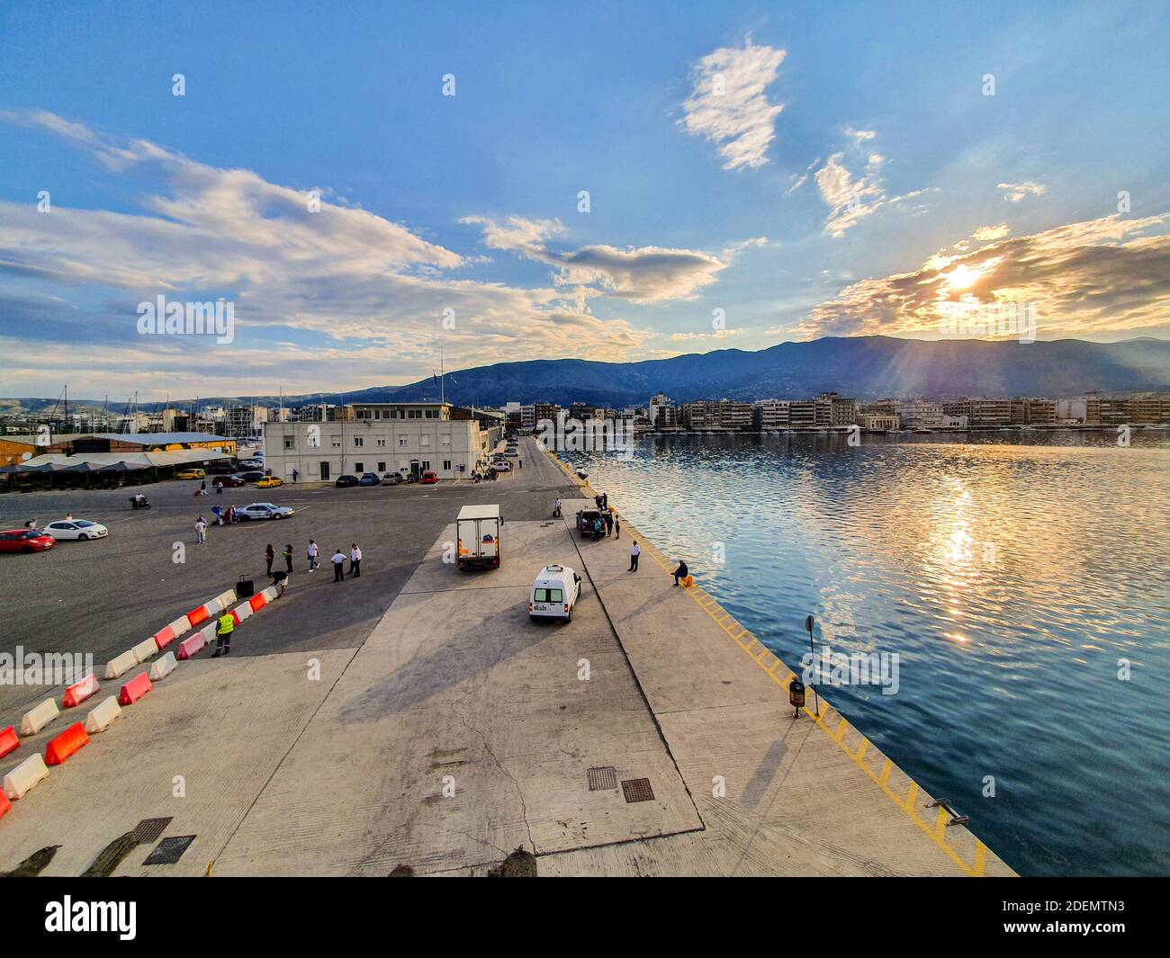 Beautiful scenery from the coastal city of Volos, Greece at sunrise ...