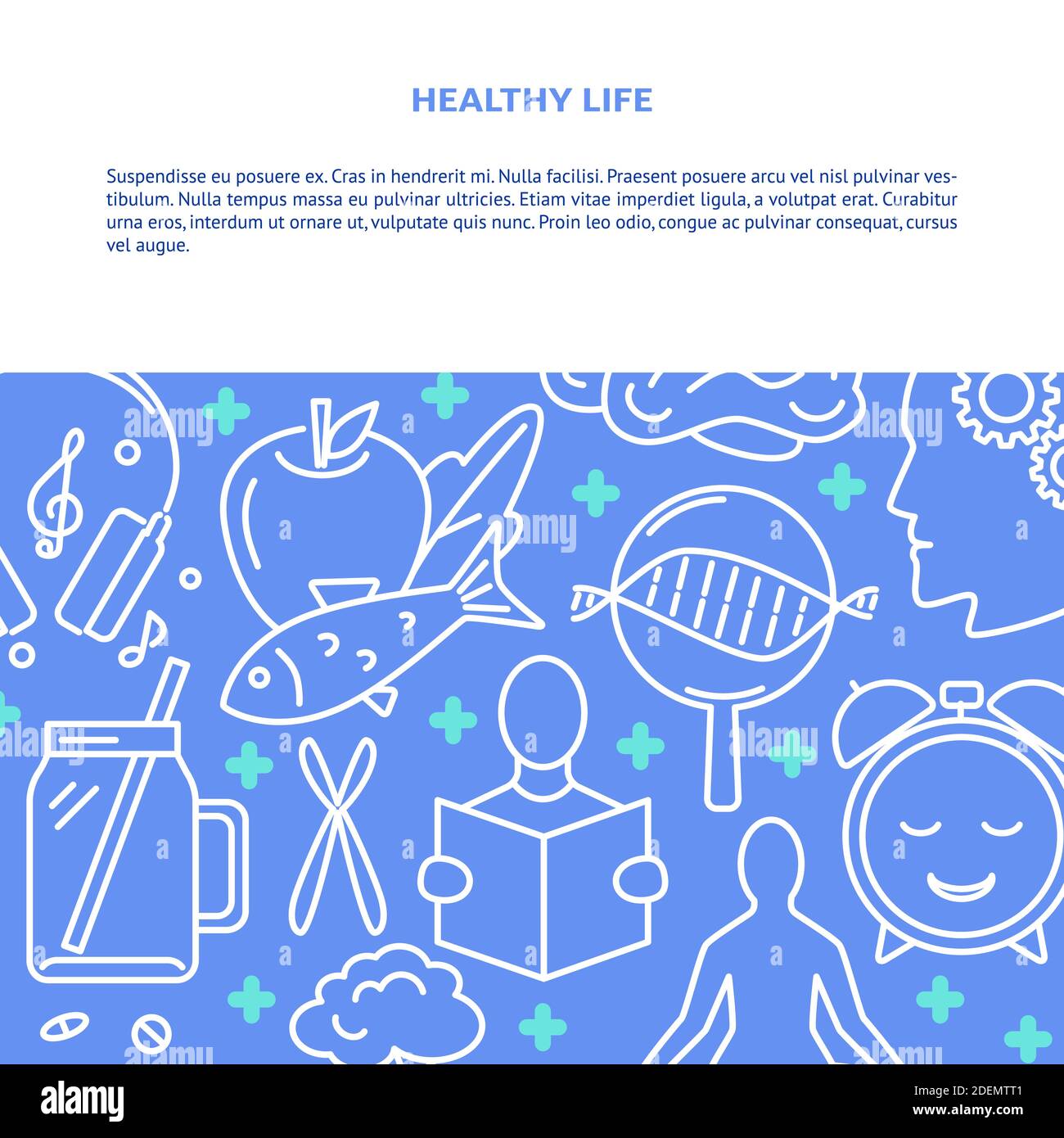Healthy life concept background in line style with text. Health ...