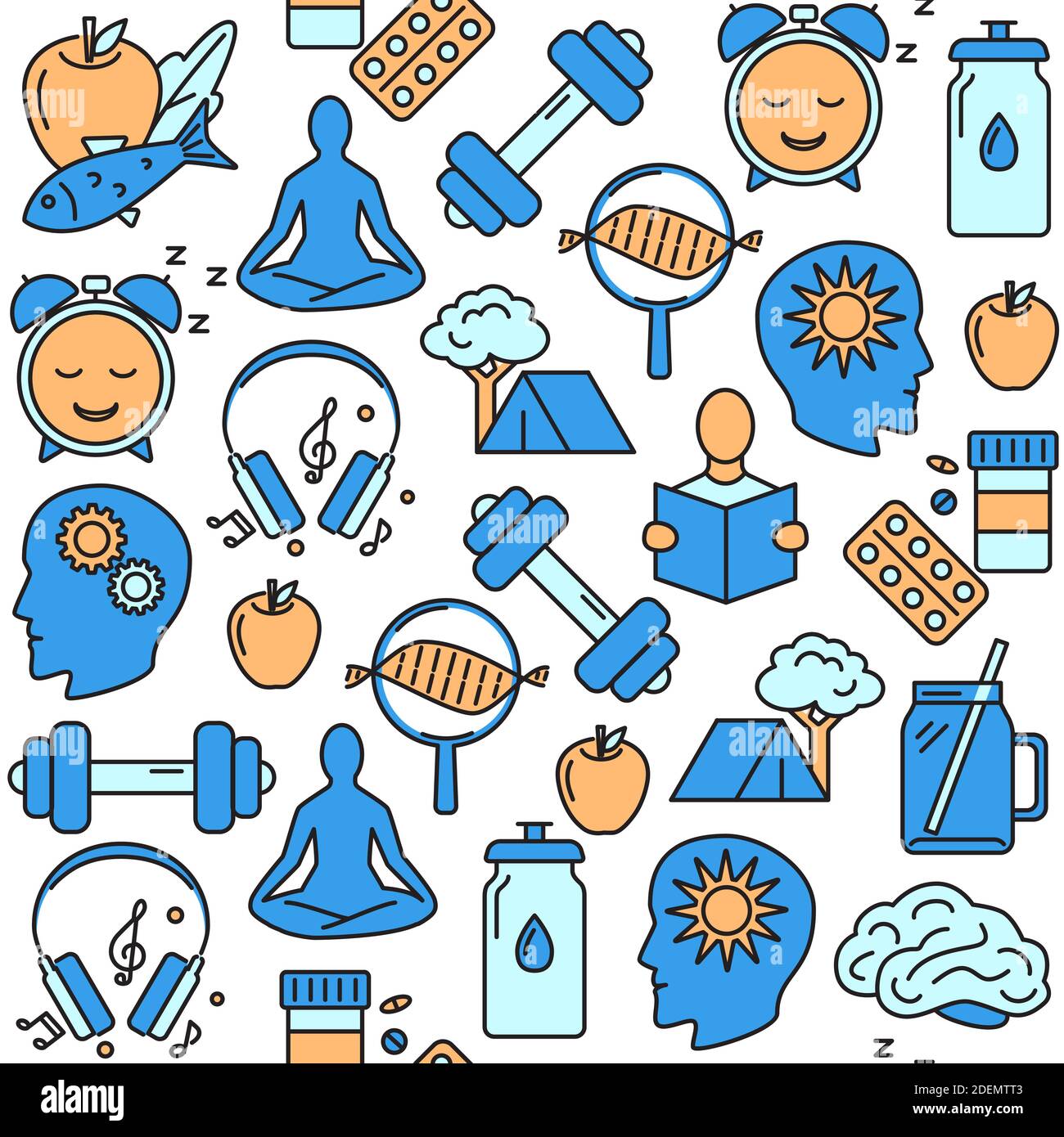 Biohacking seamless pattern in colored line style. Health improvement ...