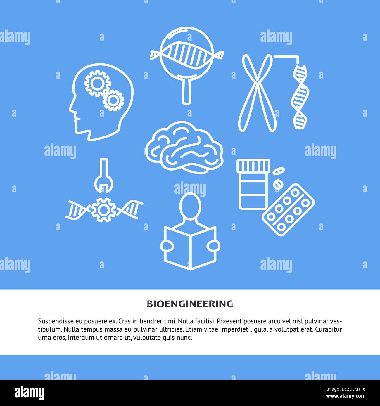 Bioengineering concept banner with icons in line style. DIY biology ...