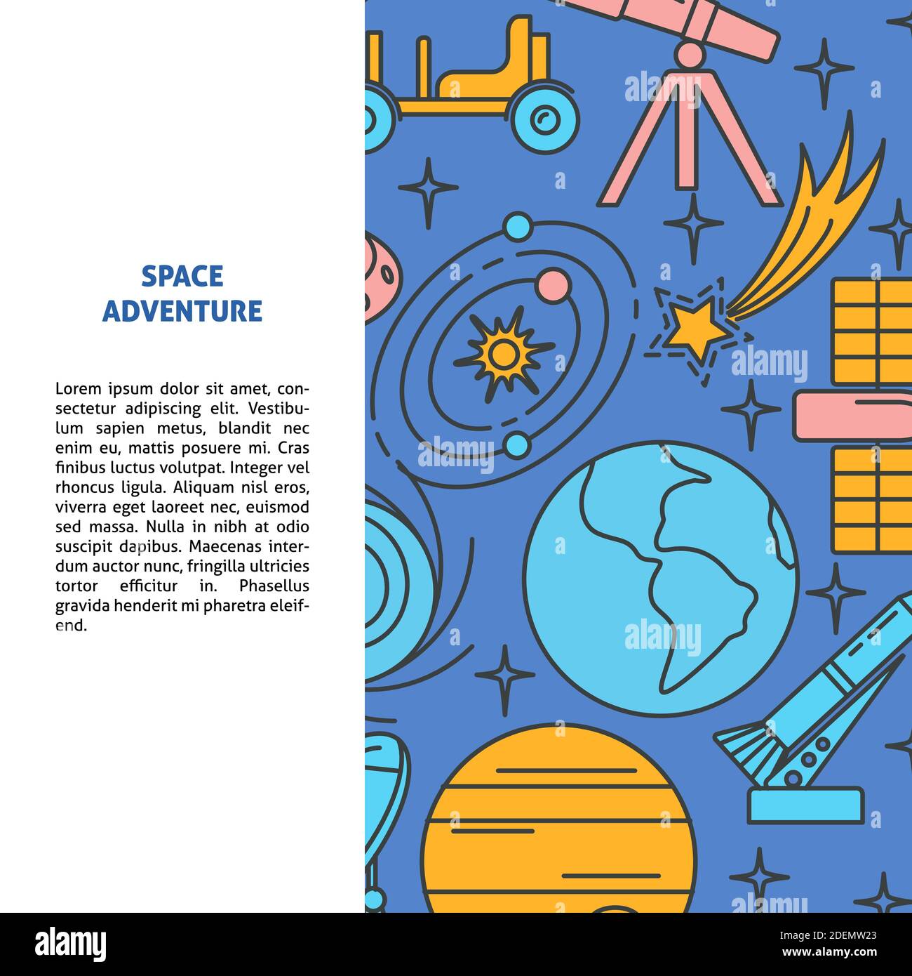 Space elements banner template in line style with place for text ...