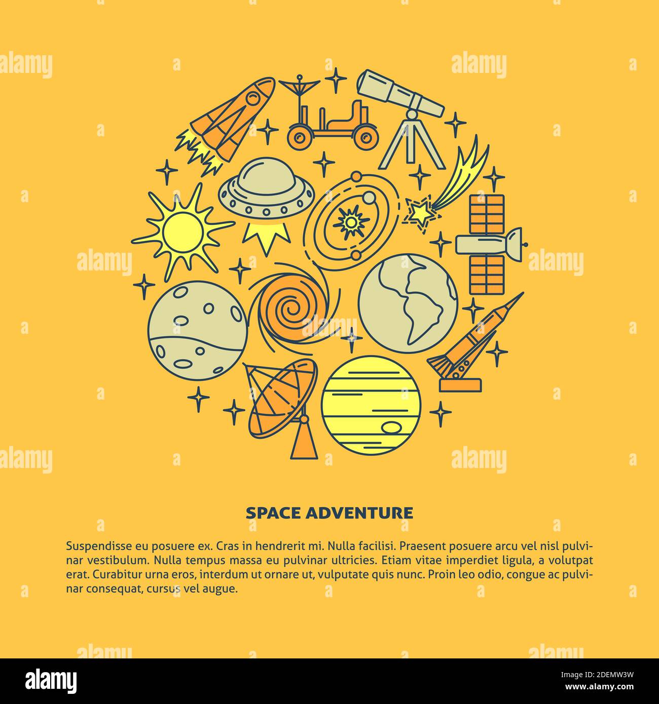 Space elements round concept banner template with place for text ...